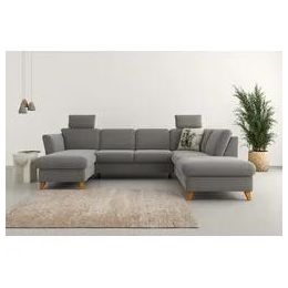 Wohnlandschaft Home Affaire "Trelleborg U-Form" Sofas Gr. B/H/T: 307 cm x 86 cm x 213 cm, Struktur fein, Ottomane rechts, mit Bettfunktion-mit Stauraum, grau Federkern-Polsterung, wahlweise mit Bettfunktion und Stauraum