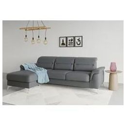 Sit & More Ecksofa SIT & MORE "Sinatra L-Form" Sofas Gr. B/H/T: 258cm x 85cm x 170cm, Struktur weich, Recamiere links, Mit Kopfteilverstellung-Mit Armteilfunktion-Ohne Bettfunktion-Ohne Bettkasten, grau (dunkelgrau) mit Recamiere, optinal Kopfteilverstellung und Armteilfunktion