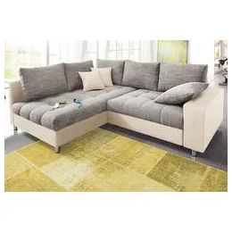 Ecksofa MR. COUCH "Tobi L-Form" Sofas Gr. B/H/T: 226cm x 75cm x 105cm, Microfaser PRIMABELLE-Struktur, Ottomane links, ohne Bettfunktion, beige (natur/grau-ecru) wahlweise mit Kaltschaum (140kg BelastungSitz) und Bettfunktion