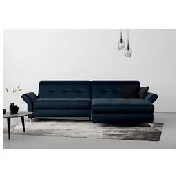 Ecksofa Inosign "Maredo L-Form" Sofas Gr. B/H/T: 284 cm x 89 cm x 179 cm, Samtoptik, mega-Recamiere rechts, ohne Kopfteilverstellung, ohne Armteilfunktion, blau (navy) Federkern, wahlweise auch mit Kopfteil- und Armlehnverstellung