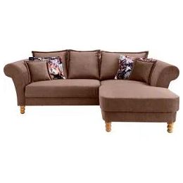 Ecksofa Home Affaire "Tassilo L-Form" Sofas Gr. B/H/T: 262cm x 95cm x 198cm, Velours, Recamiere rechts, 2-REC, braun (hellbraun)