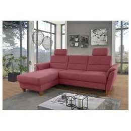 Ecksofa Home Affaire "Palmera L-Form" Sofas Gr. B/H/T: 244 cm x 89 cm x 163 cm, Struktur weich, Recamiere links, mit Bettfunktion-mit Bettkasten, lila (chianti) Federkern, wahlweise mit Bettfunktion und mitohne Bettkasten