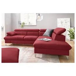 Ecksofa COTTA "Caluso L-Form" Sofas Gr. B/H/T: 256cm x 74cm x 208cm, NaturLEDER, Ottomane rechts, ohne Bettfunktion-ohne Bettkasten-mit Kopfteilverstellung, rot inklusive Kopfteilverstellung, wahlweise mit Bettfunktion