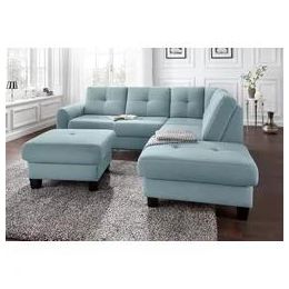 Sit & More Ecksofa SIT & MORE "Varese L-Form" Sofas Gr. B/H/T: 240cm x 91cm x 214cm, Struktur fein, Ottomane rechts, ohne Funktion, blau (aqua) mit Federkern, wahlweise Bettfunktion und Stauraum