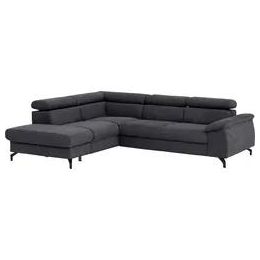 Ecksofa COTTA "Komaris L-Form" Sofas Gr. B/H/T: 249cm x 72cm x 207cm, Microfaser, Ottomane links, ohne Bettfunktion-ohne Bettkasten-mit Kopfteilverstellung, grau (lava) inklusive Kopfteilverstellung, wahlweise BettfunktionBettkasten