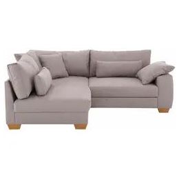 Ecksofa Home Affaire "Helena II, L-Form" Sofas Gr. B/H/T: 227 cm x 77 cm x 190 cm, Luxus-Microfaser in Lederoptik, Ottomane links, ohne Bettfunktion, grau (taupe) Mit Federkern, wahlweise mit Bett und Taschenfederkern