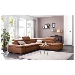 Ecksofa Home Affaire "Alberto L-Form" Sofas Gr. B/H/T: 272 cm x 73 cm x 226 cm, Luxus-Microfaser Lederoptik, Ottomane rechts, mit Bettfunktion, braun mit Ottomane, inkl. Kopfteilverstellung, wahlweise Bettfunktion