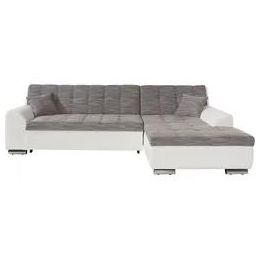 Ecksofa DOMO collection "Treviso viele Bezüge, auch in Cord, L-Form, B/T/H: 267/80/83 cm" Sofas Gr. B/H/T: 267cm x 83cm x 178cm, Kunstleder SOFTLUX-Struktur, Recamiere rechts, ohne Bettfunktion, weiß (weiß, pepper) wahlweise mit Bettfunktion, incl. Zierkissen, hochwertige Steppung