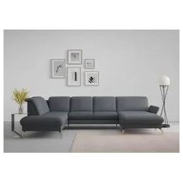 Sit & More Wohnlandschaft SIT & MORE "Fashion U-Form" Sofas Gr. B/H/T: 338cm x 84cm x 207cm, Soft clean, Ottomane links, mit Kopfteilverstellung, grau (dunkelgrau) wahlweise mit Kopfteilverstellung, Vorziehsitz, motorisch, Nickelfüße