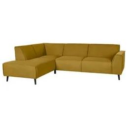 Ecksofa DOMO collection "Amora L-Form" Sofas Gr. B/H/T: 263cm x 81cm x 191cm, Struktur fein, Ottomane links, Mit Federkern, gelb mit Federkern