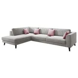 Ecksofa Inosign "Laurentia, L-Form" Sofas Gr. B/H/T: 294cm x 83cm x 203cm, Samt, Ottomane links, rosa (hellgrau/zierkissen altrosa) mit 4 Zierkissen, Ottomane links oder rechts bestellbar