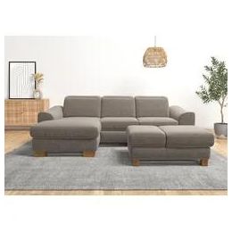 Ecksofa Home Affaire "Dundee L-Form" Sofas Gr. B/H/T: 264cm x 86cm x 170cm, Flachgewebe, Recamiere links, inkl.Kopfteilverstellung-ohne Bettfunktion-ohne Bettkasten-ohne relax Funktion, grau (taupe) wahlweise mit Kopfteilverstellung und zusätzlich Bettfunktion