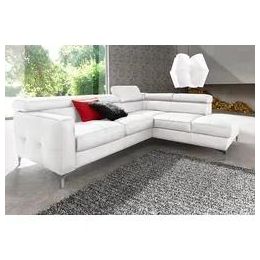 Ecksofa COTTA "Sammy L-Form" Sofas Gr. B/H/T: 239cm x 74cm x 207cm, Luxus-Kunstleder, Ottomane rechts, ohne Bettfunktion-mit Kopfteilverstellung, weiß (altweiß) inklusive Kopfstützen-Höhenverstellung, wahlweise mit Bettfunktion