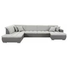 Wohnlandschaft Inosign "U-Form" Sofas Gr. B/H/T: 380cm x 85cm x 202cm, Kunstleder SOFTLUX-Struktur, Recamiere rechts, grau (grau/grau) im modernen Materialmix