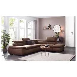 Ecksofa Home Affaire "Alberto L-Form" Sofas Gr. B/H/T: 272cm x 73cm x 226cm, Luxus-Microfaser Vintageoptik, Ottomane rechts, mit Bettfunktion, braun mit Kopfteilverstellung, wahlweise Bettfunktion