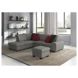 Sit & More Ecksofa SIT&MORE "Luxor L-Form" Sofas Gr. B/H/T: 259 cm x 82 cm x 224 cm, Struktur fein, Ottomane links, mit Bettfunktion-mit Stauraum bei Ottomane-mit Kopfteilverstellung, grau (hellgrau) wahlweise mit Bettfunktion, Stauraum und Kopfteilverstellung