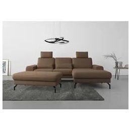 Sit & More Ecksofa SIT & MORE "Cinturo L-Form" Sofas Gr. B/H/T: 283cm x 91cm x 175cm, Luxus-Microfaser TORO, mega-Recamiere rechts, inklusive Sitztiefenverstellung-inklusive Federkern, braun inklusive Sitztiefenverstellung und Federkern, Sitzhöhe 48 cm