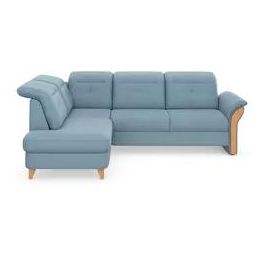 Ecksofa Home Affaire "Dangast L-Form" Sofas Gr. B/H/T: 269cm x 92cm x 200cm, Easy care, Ottomane links, ohne Bett und ohne Bettkasten-ohne Relaxfunktion, blau (hellblau) Kopfteilverstellung, wahlweise mit motorischer Relaxfunktion