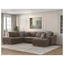 Sit & More Wohnlandschaft SIT & MORE "Dundee U-Form", grau (taupe), B:338cm H:86cm T:219cm, Sofas, mit Federkern und Massivholzfüßen, wahlweise mit Kopfteilverstellung