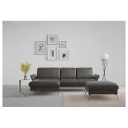 Sit & More Ecksofa SIT & MORE "Fashion L-Form" Sofas Gr. B/H/T: 253cm x 84cm x 165cm, Luxus-Microfaser mit Prägung, Recamiere links, mit Kopfteilverstellung-mit Metallfuesse Nickel satiniert, grau (anthrazit) wahlweise mit Kopfteilverstellung, Vorziehsitz, motorisch, Nickelfüße