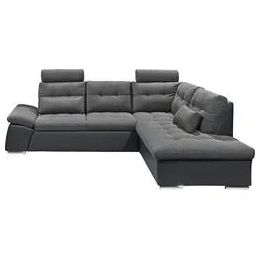 Ecksofa ED EXCITING DESIGN "Jakarta L-Form" Sofas Gr. B/H/T: 260cm x 103cm x 219cm, Webstoff-Kunstleder, Ottomane rechts, schwarz mit Bettfunktion, Kopfstützen, Nierenkissen etc.