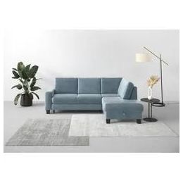 Ecksofa Home Affaire "Summer L-Form" Sofas Gr. B/H/T: 236 cm x 91 cm x 170 cm, Breitcord, Ottomane rechts, mit Bettfunktion-mit Bettkasten-mit Federkern, blau (blau, grau) mit Ottomane, oder ohne Bettfunktion und Bettkasten, Cord-Bezug