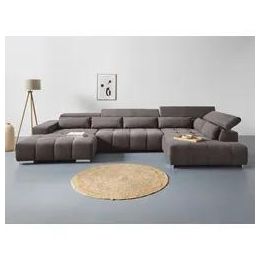 Wohnlandschaft COTTA "Orion U-Form" Sofas Gr. B/H/T: 409 cm x 73 cm x 225 cm, Luxus-Microfaser, Ottomane rechts-Recamiere links, schwarz (charcoal) inkl. Kopfteilverstellung und Zierkissen