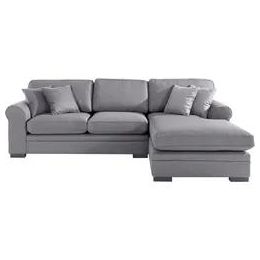 Ecksofa Home Affaire "Broughton L-Form" Sofas Gr. B/H/T: 279 cm x 92 cm x 178 cm, Struktur fein, Ottomane rechts, silberfarben (silber) weicher Sitzkomfort, incl. 4 Zierkissen, Keder