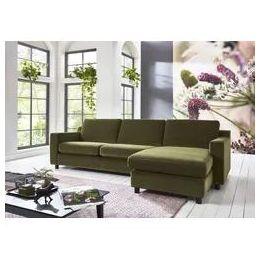 Ecksofa LEONIQUE "Luka L-Form" Sofas Gr. B/H/T: 270 cm x 80 cm x 151 cm, Samtvelours, Recamiere beidseitig montierbar, grün (olivgrün) pflegeleichter Samtvelours