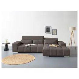 Ecksofa COTTA "Orion L-Form" Sofas Gr. B/H/T: 307cm x 73cm x 186cm, Luxus-Microfaser, Recamiere rechts, schwarz (charcoal) mit Recamiere, inkl. verstellbaren Kopfstützen und 3 Kissen