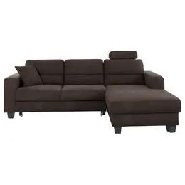 Ecksofa Trendmanufaktur "Chamber, L-Form" Sofas Gr. B/H/T: 247cm x 85cm x 165cm, Strukturstoff, Recamiere rechts, Ohne Schlaffunktion, braun (dunkelbraun) inklusive einer Kopfstütze, wahlweise mit Schlaffunktion