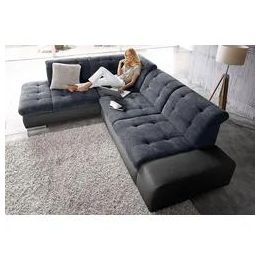 Sit & More Ecksofa SIT & MORE "Pale L-Form" Sofas Gr. B/H/T: 280cm x 84cm x 227cm, Luxus-Kunstleder-Softstruktur, Ottomane links, ohne Bettfunktion, schwarz (schwarz, grau) inklusive Kopfteilverstellung, wahlweise mit Bettfunktion