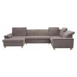 Wohnlandschaft Home Affaire "Lyla U-Form" Sofas Gr. B/H/T: 352cm x 81cm x 214cm, Struktur fein, Recamiere links, mit Rückenverstellung, grau (stone) wahlweise mit Rückenfunktion und zusätzlich Bett + Bettkasten