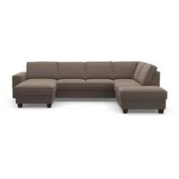 Wohnlandschaft Home Affaire "County U-Form" Sofas Gr. B/H/T: 309 cm x 81 cm x 213 cm, Luxus-Microfaser weich, Ottomane rechts, mit Bettfunktion-mit Bettkasten, grau (taupe) wahlweise Ottomane links oder rechts, mit Federkern-Polsterung