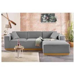 Ecksofa Home Affaire "Terry L-Form" Sofas Gr. B/H/T: 274 cm x 75 cm x 165 cm, Struktur fein, Recamiere rechts, Ecksofa frei im Raum stellbar, grau (hellgrau) Ecksofa Möbel Polstermöbel Sofas mit offener Kedernaht und Holzuntergestell