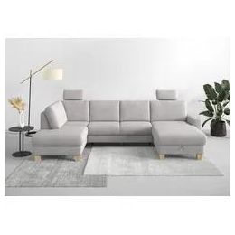 Wohnlandschaft Home Affaire "Summer U-Form" Sofas Gr. B/H/T: 314 cm x 91 cm x 170 cm, Feincord, Recamiere rechts, mit Bettfunktion-mit Bettkasten-mit Federkern, silberfarben (silber) mit oder ohne Bettfunktion und Bettkasten, Cord-Bezug