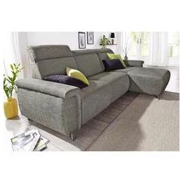 Sit & More Ecksofa SIT & MORE "Township L-Form", grau, B:253cm H:102cm T:168cm, Luxus-Microfaser (100% Polyester), NaturLEDER Punch (echtes Rindsleder) in Sitz und Rücken. Korpus in passendem Kunstleder SOFTLUX bezogen, Luxus-Microfaser ALTARA NUBUCK (100% Polyester), Sofas, wahlweise mit elektrischer Wallfree-Funktion