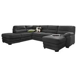 Wohnlandschaft COTTA "Royale U-Form" Sofas Gr. B/H/T: 316cm x 90cm x 93cm, Kunstleder SOFTLUX, Ottomane links, ohne Bettfunktion, schwarz wahlweise mit Bettfunktion