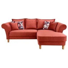 Ecksofa Home Affaire "Tassilo L-Form" Sofas Gr. B/H/T: 262cm x 95cm x 198cm, Velours, Recamiere rechts, 2-REC, orange (koralle)