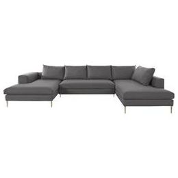 Wohnlandschaft OTTO products "Finnja, U-Form" Sofas Gr. B/H/T: 351 cm x 83 cm x 210 cm, Struktur fein, Recamiere links, ohne Bettfunktion-ohne Bettkasten, grau (dunkelgrau) Wohnlandschaft Sofas