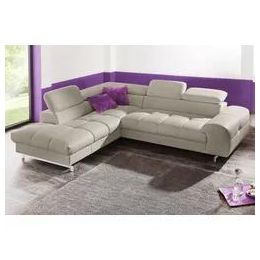 Ecksofa COTTA "Chef L-Form" Sofas Gr. B/H/T: 257cm x 72cm x 206cm, NaturLEDER, Ottomane links, mit Kopfteilverstellung-ohne Bettfunktion, grau mit Kopfteilverstellung, wahlweise Bettfunktion