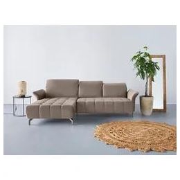 Ecksofa Inosign "Fresh L-Form" Sofas Gr. B/H/T: 281 cm x 79 cm x 185 cm, Samtoptik, mega-Recamiere links, ohne Armteilverstellung-ohne Kopfteilverstellung, beige (sand) Federkern, wahlweise Kopfteilverstellung und motorischer Vorziehsitz