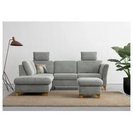 Ecksofa Home Affaire "Trelleborg L-Form" Sofas Gr. B/H/T: 252 cm x 86 cm x 213 cm, Breitcord, Ottomane links, mit Bettfunktion-mit Stauraum, silberfarben (silber) wahlweise mit Bettfunktion und Bettkasten, inkl. Federkern-Polsterung