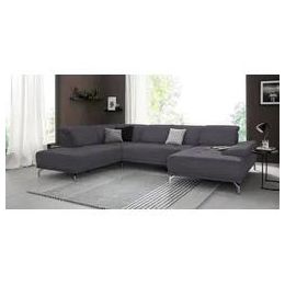 Wohnlandschaft Places of Style "Caluna U-Form" Sofas Gr. B/H/T: 332cm x 81cm x 234cm, Flachgewebe, Recamiere rechts, grau (anthrazit) mit Sitztiefen- und Kopfteilverstellung