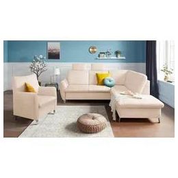 Sit & More Ecksofa SIT & MORE "Daytona L-Form" Sofas Gr. B/H/T: 236cm x 93cm x 214cm, Luxus-Microfaser ALTARA NUBUCK, Ottomane rechts, Mit Bettfunktion, beige (creme) mit Federkern, zwei Kopfstützen und wahlweise Bettfunktion