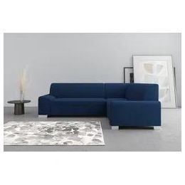 Ecksofa DOMO collection "Anzio L-Form" Sofas Gr. B/H/T: 259cm x 85cm x 191cm, Samtoptik, langer Schenkel links, Ohne Funktion-Mit Federkern, blau (marine) Wahlweise mit Bettfunktion und Federkern