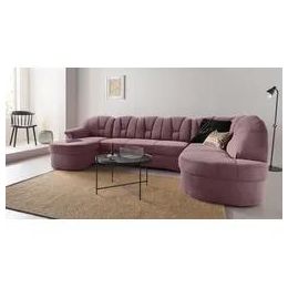 Wohnlandschaft DOMO collection "Papenburg U-Form" Sofas Gr. B/H/T: 297 cm x 84 cm x 180 cm, Webstoff, Recamiere links, mit Bettfunktion, lila (beere) in großer Farbvielfalt, wahlweise Bettfunktion, frei im Raum stellbar