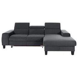 Ecksofa COTTA "Morven L-Form" Sofas Gr. B/H/T: 244cm x 72cm x 166cm, Samtvelours, Recamiere rechts, ohne Bettfunktion-ohne Bettkasten-ohne Ladestation-mit Kopfteilverstellung, grau (anthrazit) Ecksofa Polstermöbel Sofas Inklusive Kopfteilverstellung, wahlweise mit Ladestation, Bettfunktion