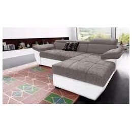 Ecksofa COTTA "Speedway L-Form" Sofas Gr. B/H/T: 265cm x 79cm x 102cm, Flachgewebe-Struktur, Recamiere rechts, mit Bettfunktion-mit Bettkasten-mit Kopfteilverstellung, beige (natur/braun) inklusive Kopfteilverstellung, wahlweise mit Bettfunktion + Bettkasten