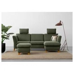 Ecksofa Home Affaire "Trelleborg L-Form" Sofas Gr. B/H/T: 249 cm x 86 cm x 162 cm, Feincord, Recamiere rechts, ohne Bettfunktion-ohne Bettkasten, grün (olive) wahlweise mit Bettfunktion und Bettkasten, inkl. Federkern-Polsterung